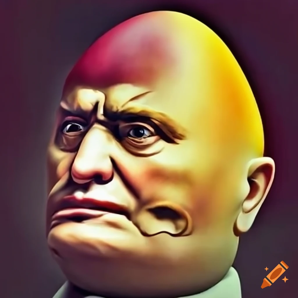 Humorous cartoon of mussolini portrayed as a mango on Craiyon