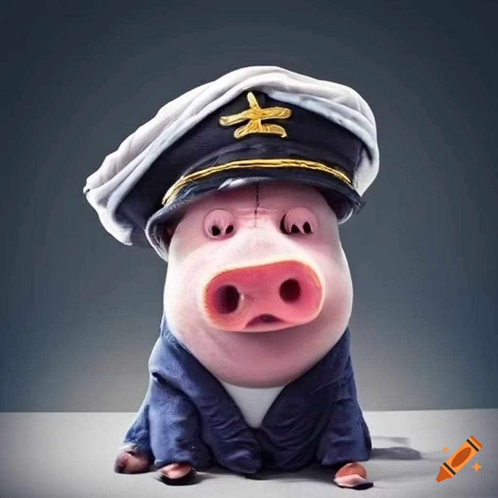 Pig wearing a captain's hat on a yacht on Craiyon
