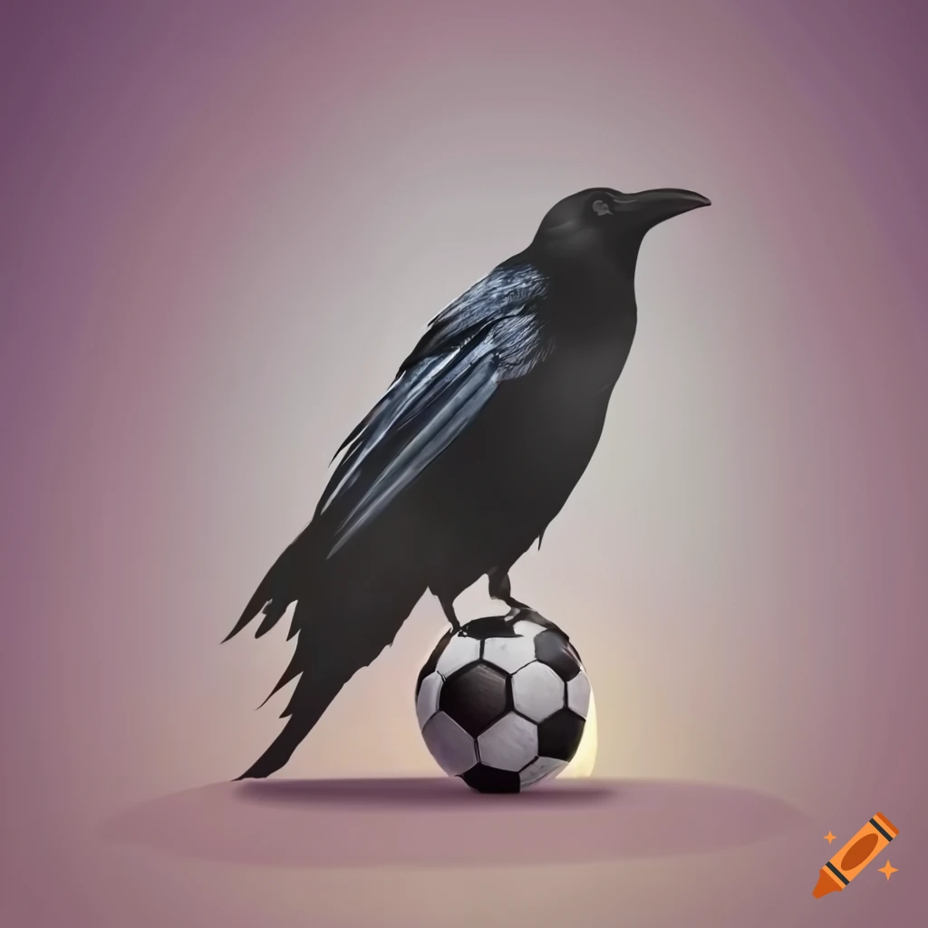 Black crow perched on a soccer ball with soccer logo on Craiyon