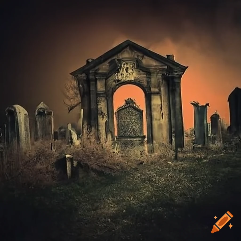 Haunted cemetery with decaying tombstones on Craiyon