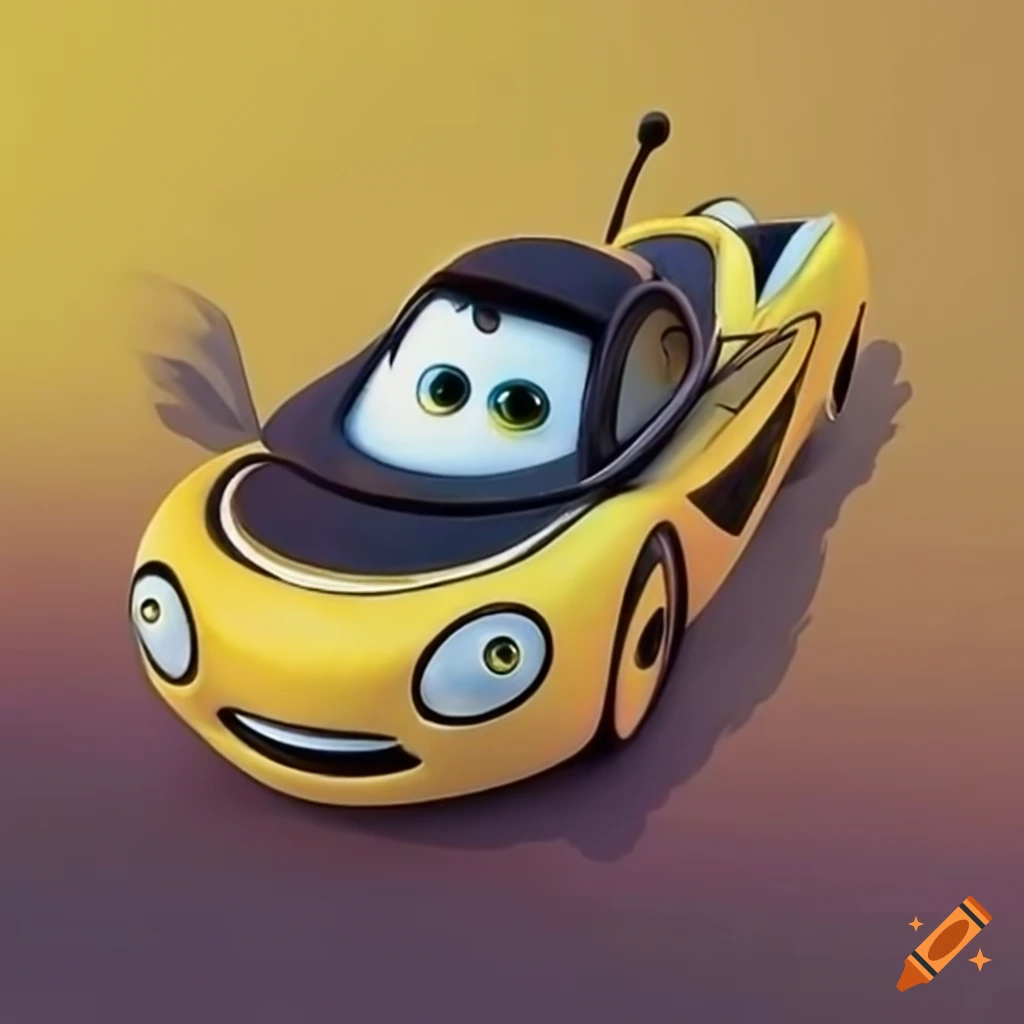 Pixar-style car resembling a black and yellow bee with wings on Craiyon