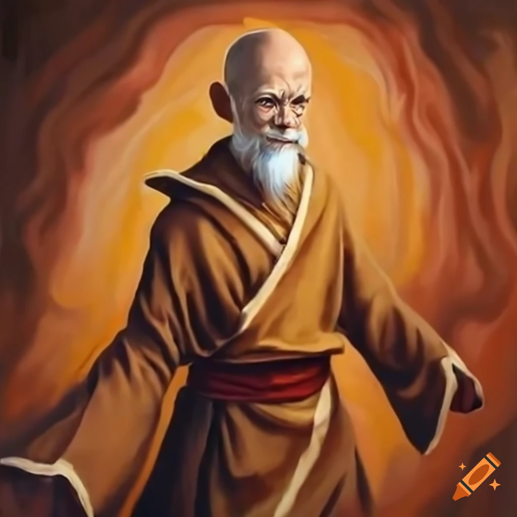 64-year-old airbending master in monk attire with a white beard on Craiyon
