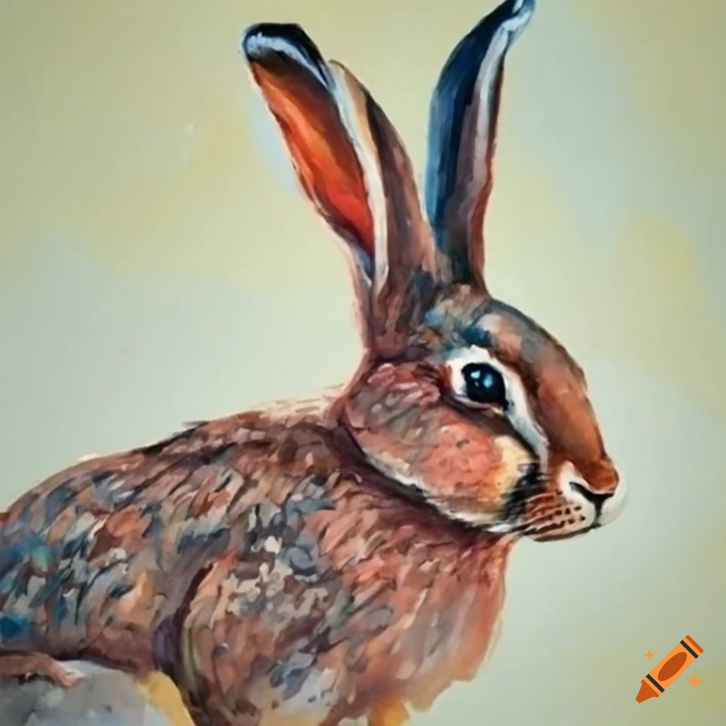 Hare with flattened ears in watercolor drawing on Craiyon