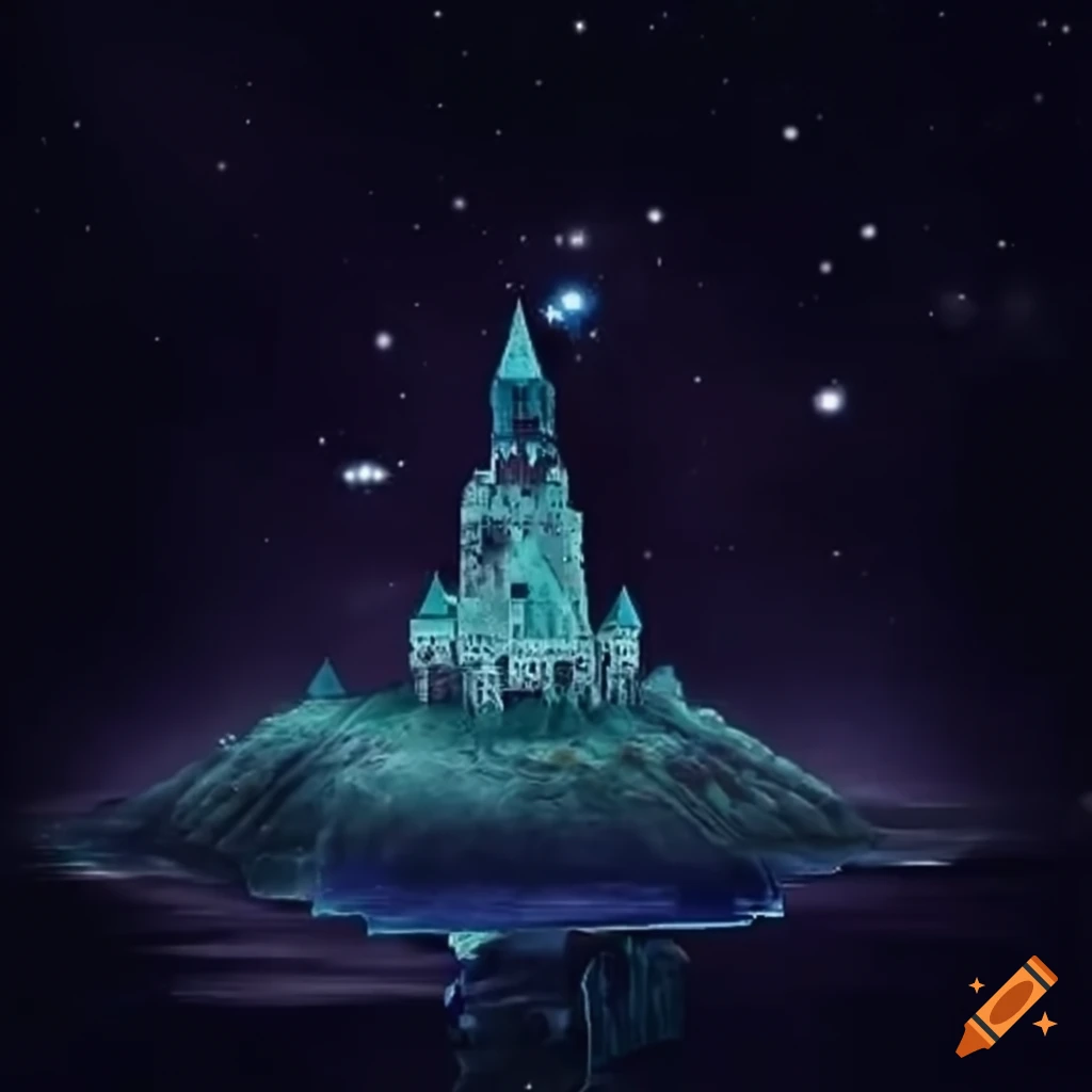 Castle floating in space on Craiyon