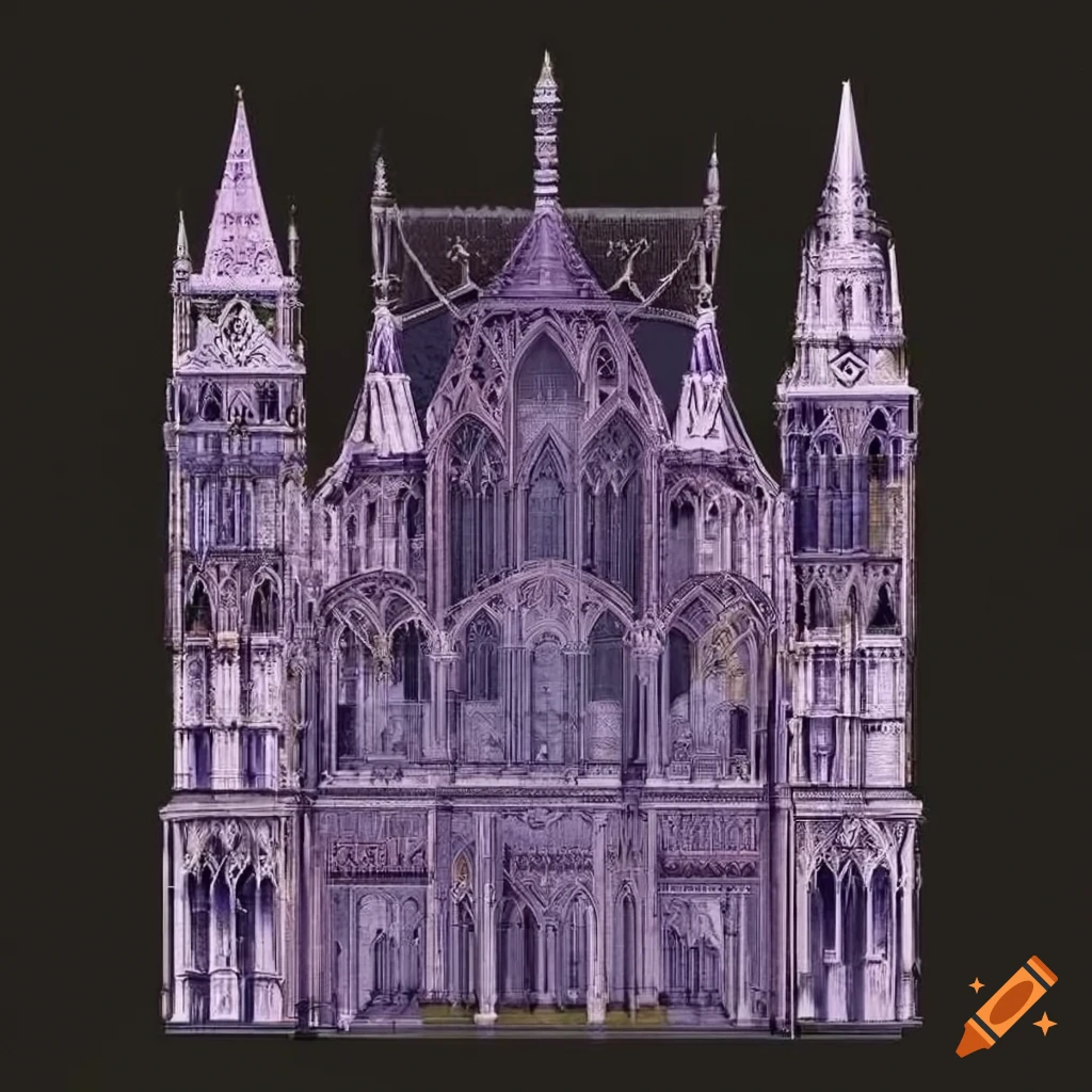 Blueprint layout of an elaborate gothic fantasy palace with domes and ...