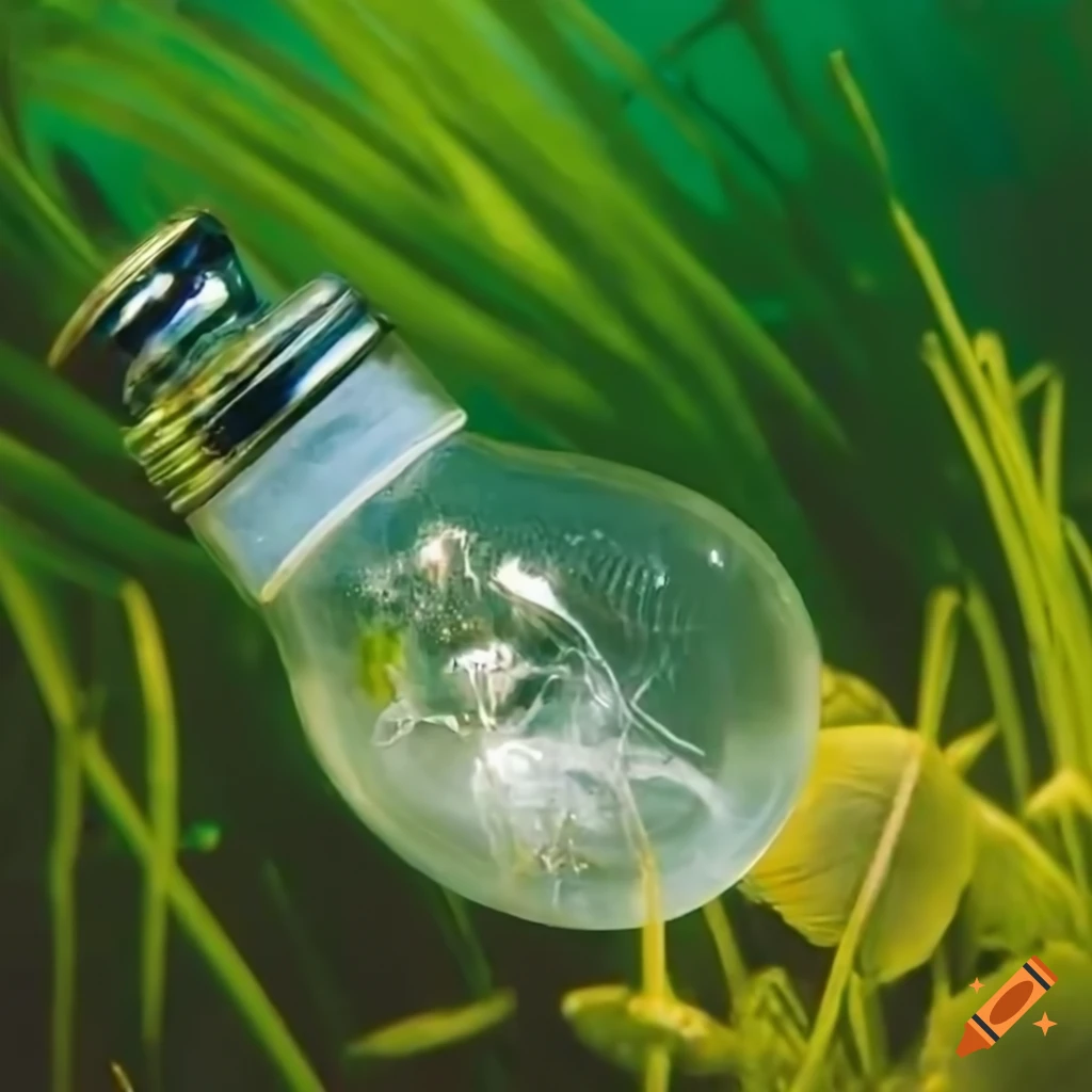 Light bulb with fish swimming inside on green grass on Craiyon