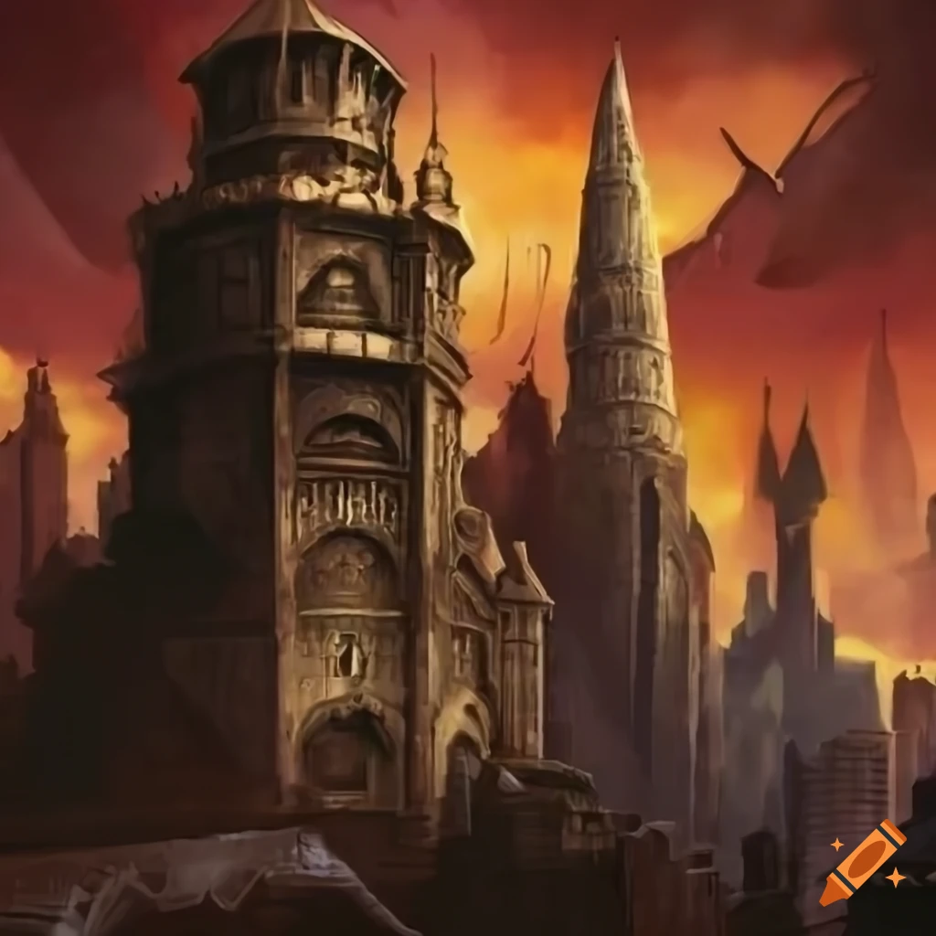 Eberron, sharn city of towers on Craiyon