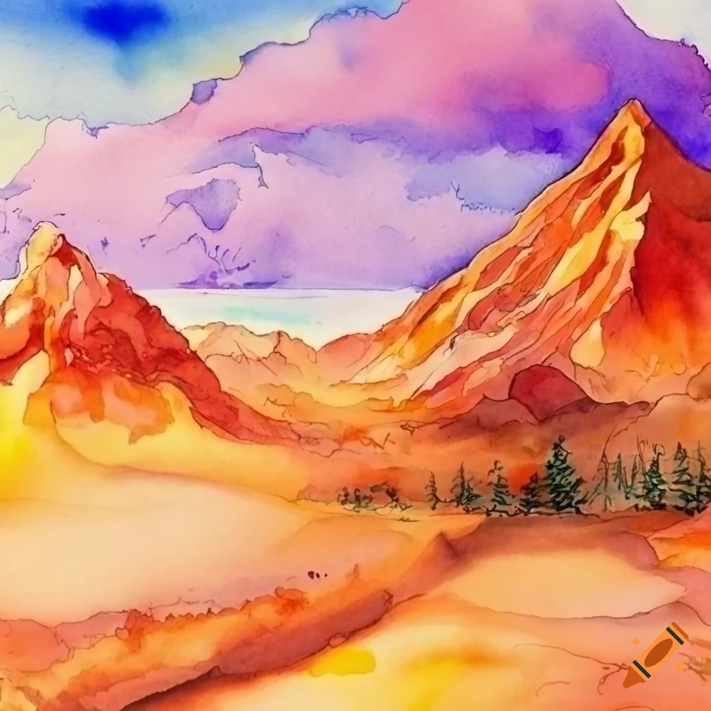 Fantasy desert hills in watercolor style on Craiyon