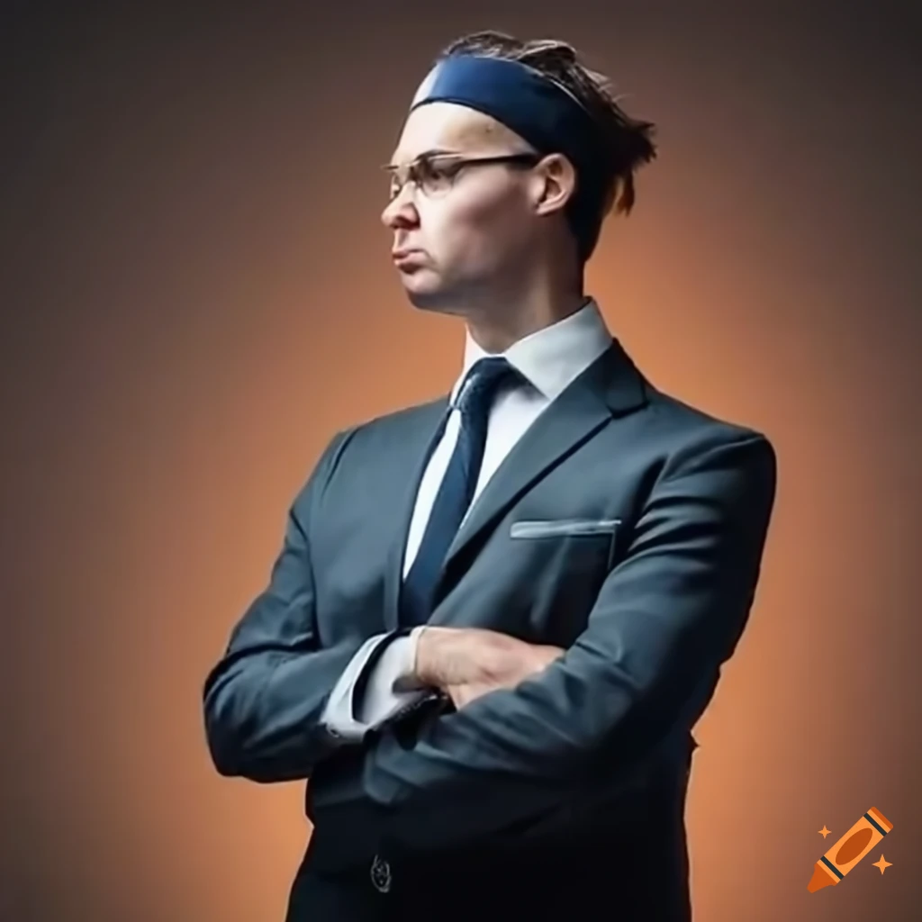 Corporate ceo giving a serious speech with a headband on Craiyon