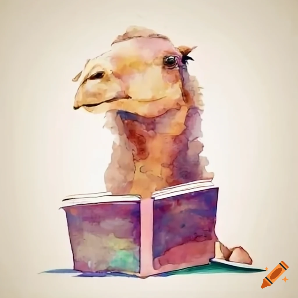 Camel studying a book on Craiyon