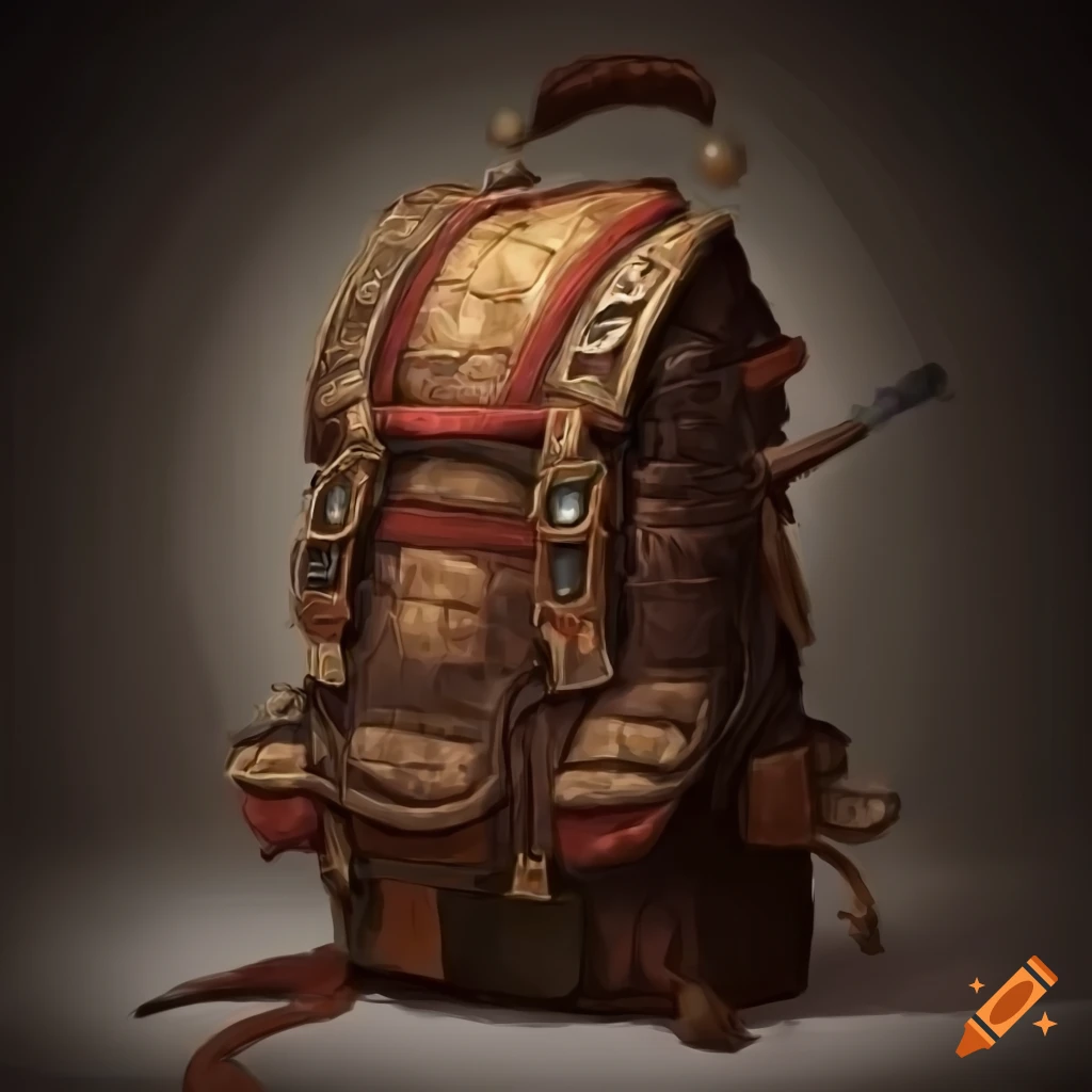 Adventurer's backpack in a realistic fantasy art style on Craiyon