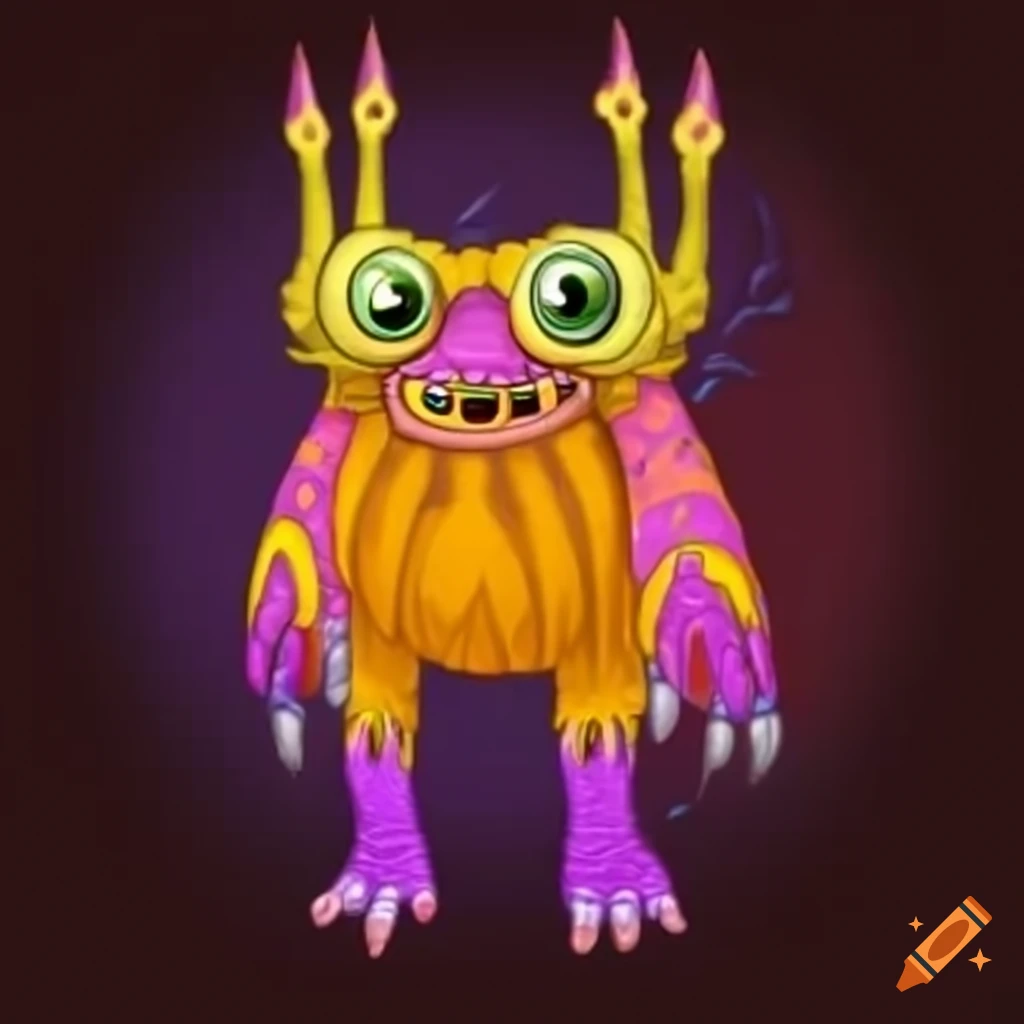 Monster with spikes, three arms, and four eyes in unique colorful style ...