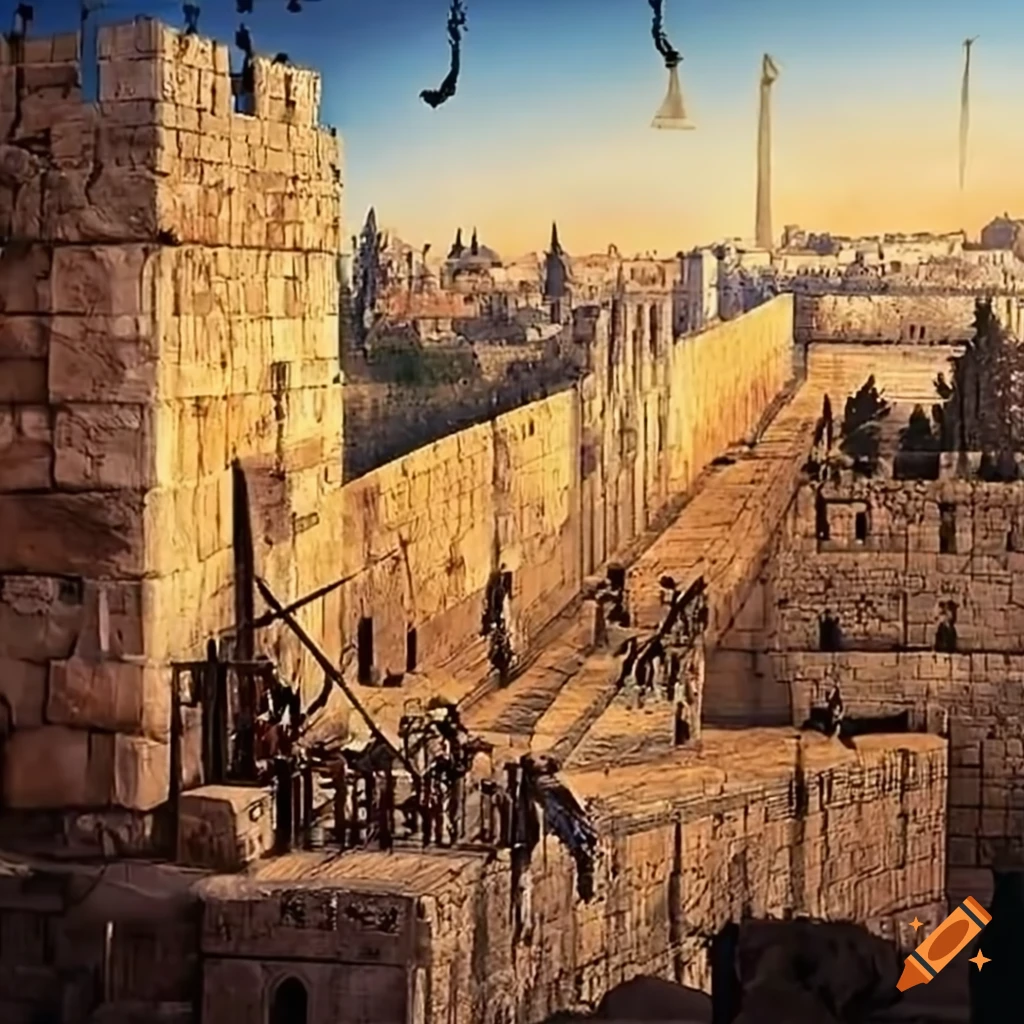 Historical depiction of jews building the wall of jerusalem in 2000 bce ...