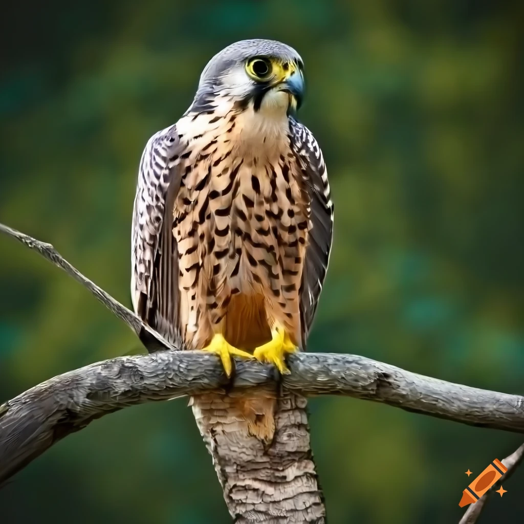 Falcon perched on a branch on Craiyon