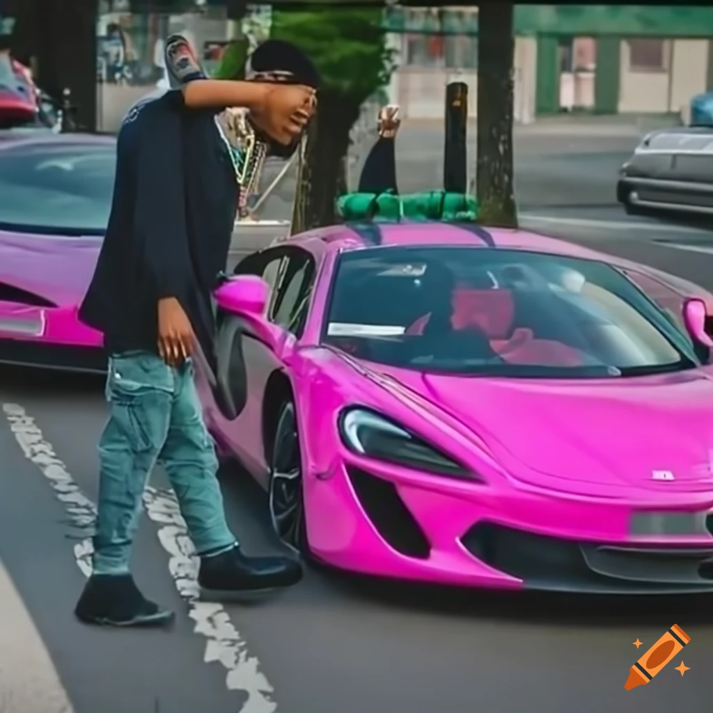 Tattooed rapper with pink hair and pink mclaren talking to cops on the ...
