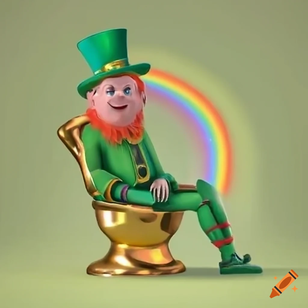 Leprechaun on a golden toilet farting a rainbow on Craiyon