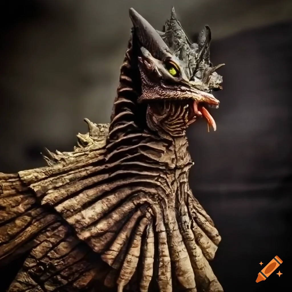 Scaly dragon monster wearing a cloak and necklace in a menacing pose on ...