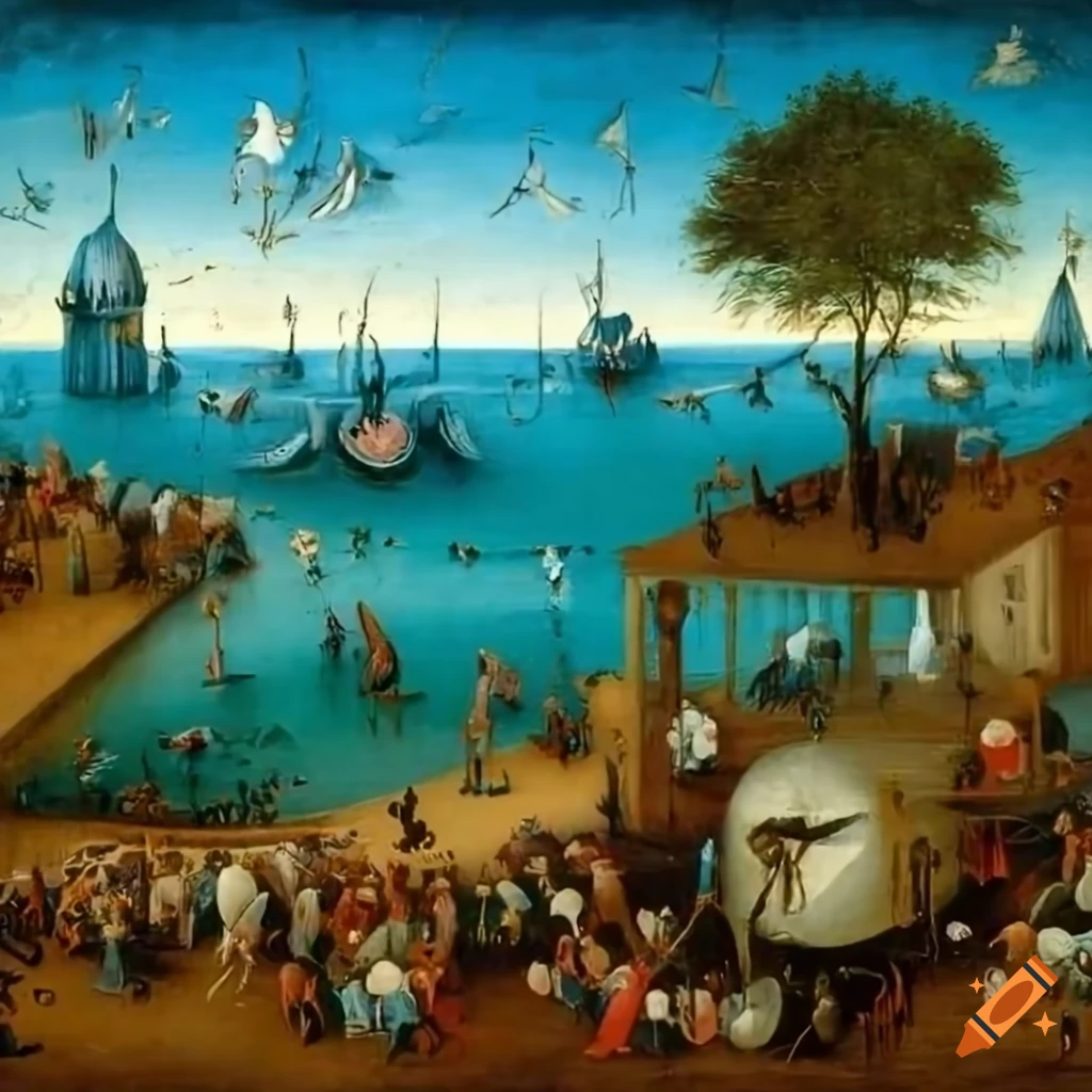 Surreal and intricate beach scene inspired by hieronymus bosch and ...
