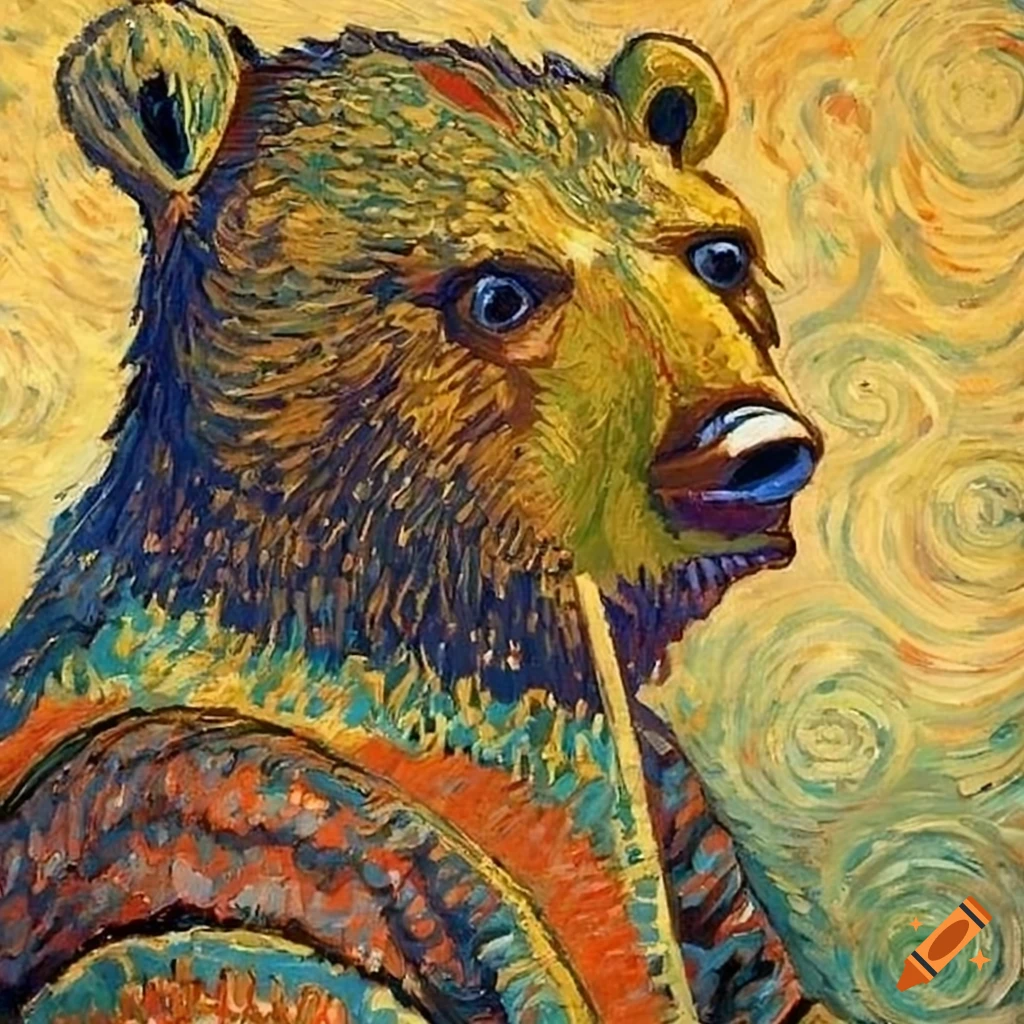 Achaemenid persian shahanshah bear in van gogh style on Craiyon