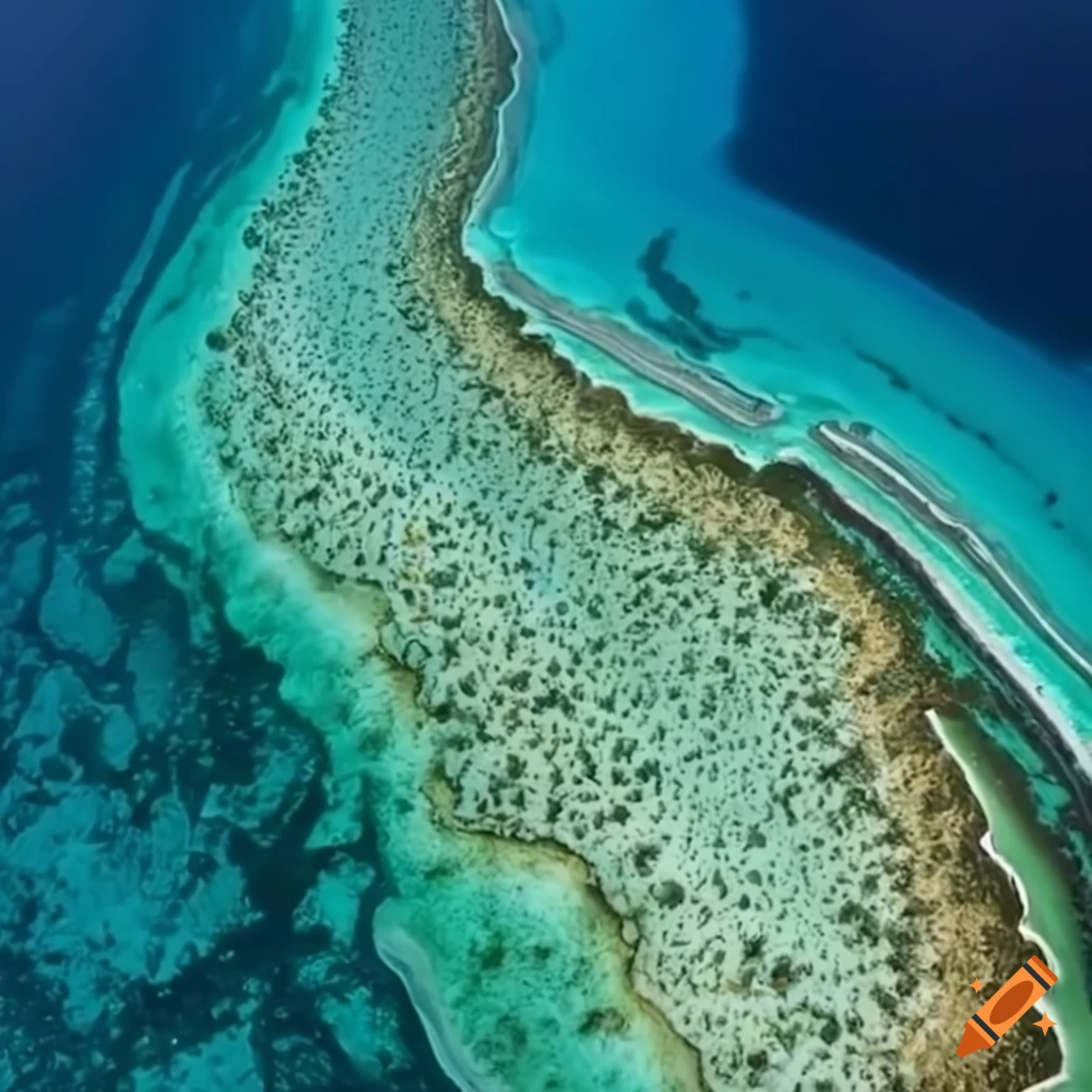 Vibrant coral reef island from above on Craiyon