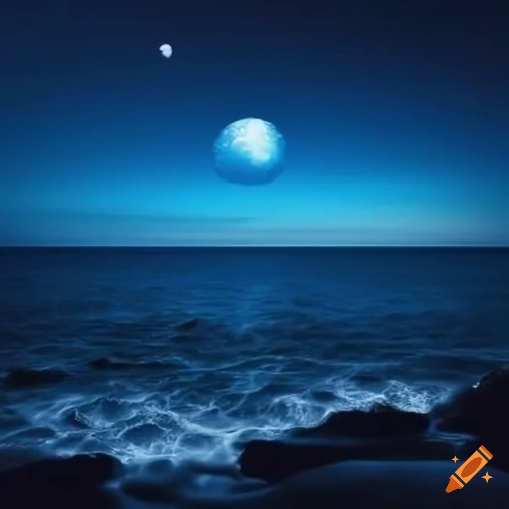 Ocean water view from above with night wave movement on Craiyon