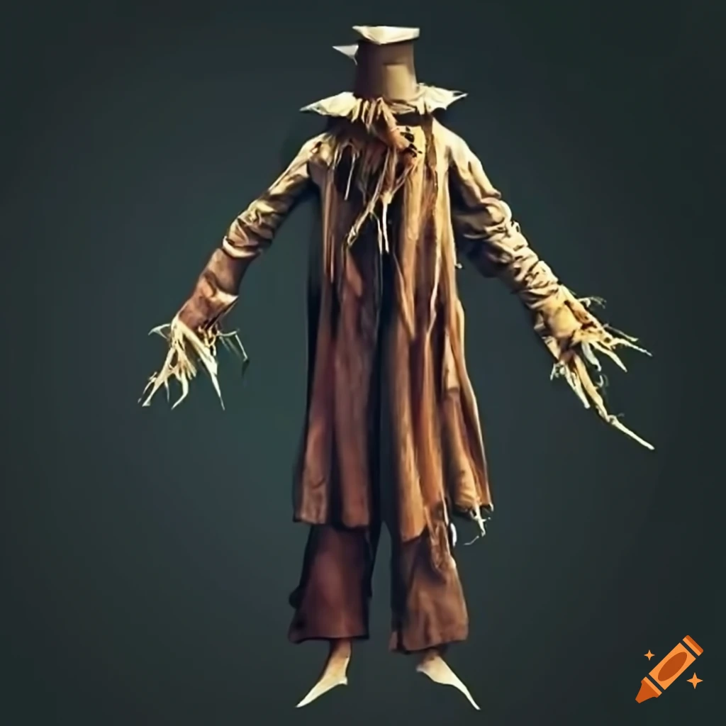 Mysterious retro scarecrow in full body view on Craiyon