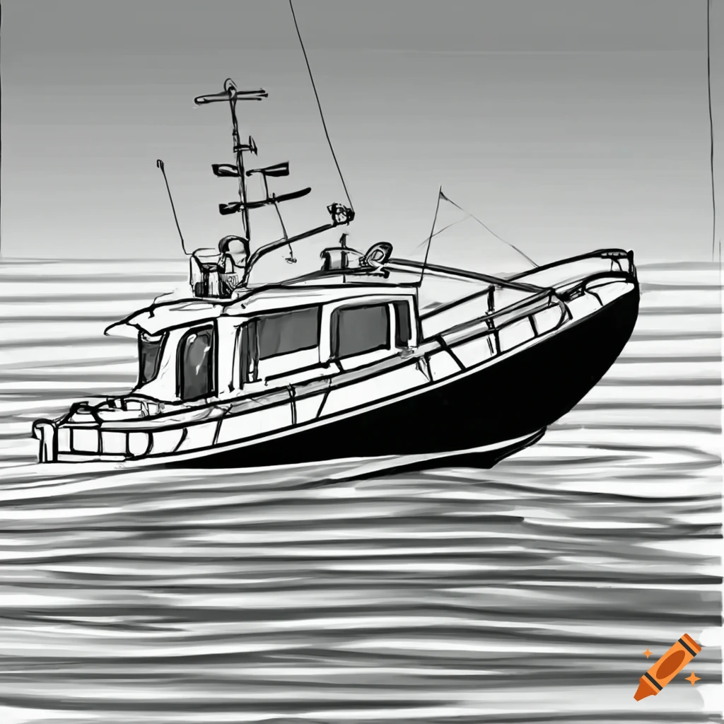 Black and white coloring page of a rescue boat on Craiyon