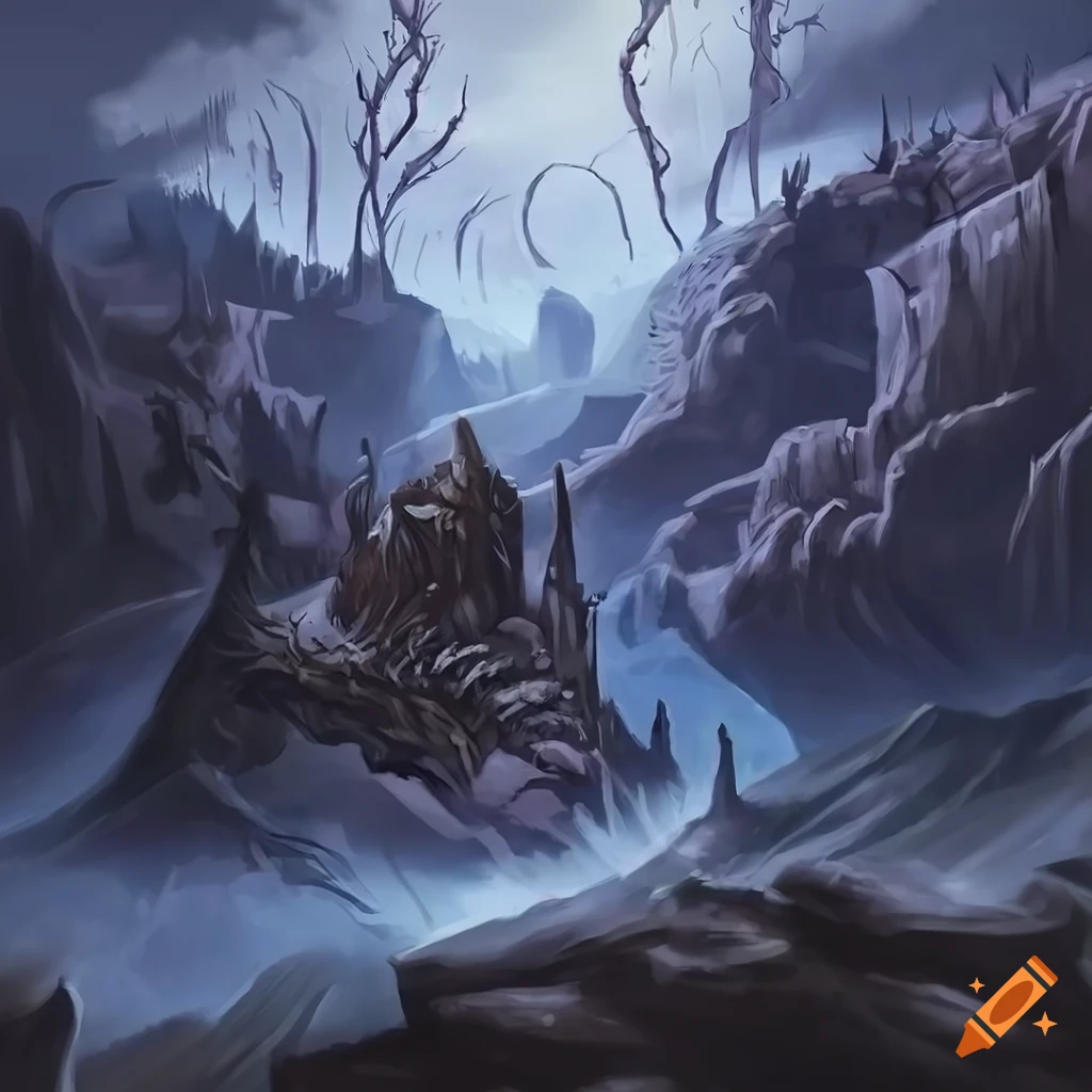 Blighted landscape turning grey in fantasy art on Craiyon