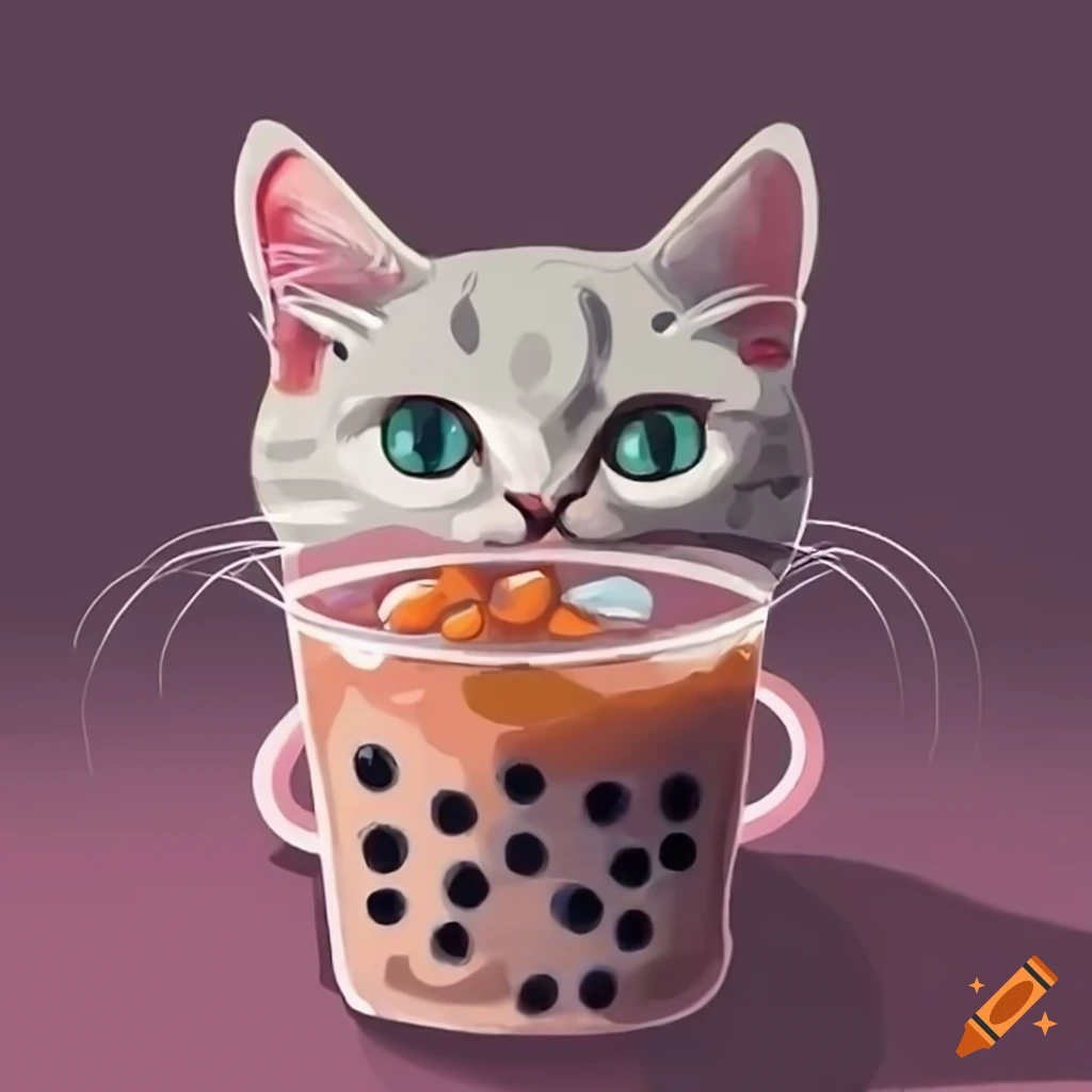 Cute cat enjoying boba tea on Craiyon