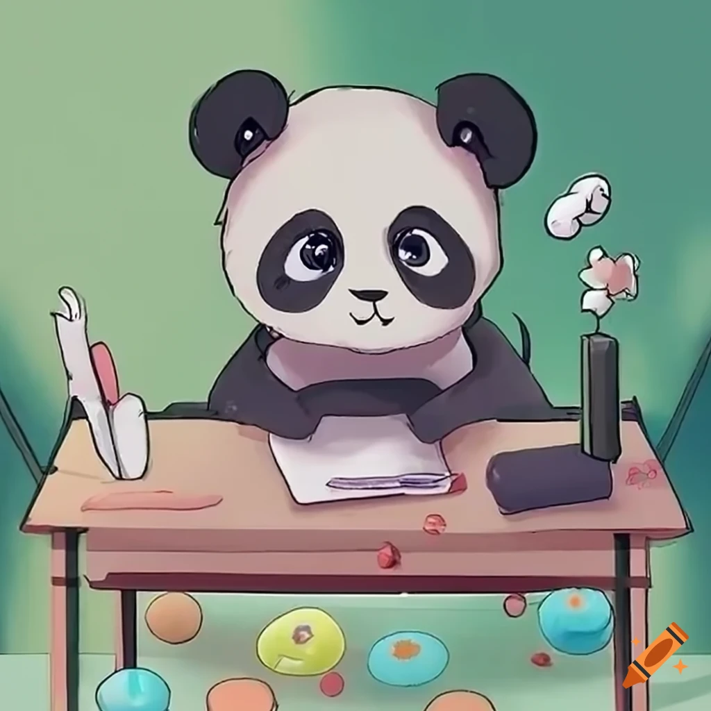 Adorable panda drawing anime-style at a desk on Craiyon