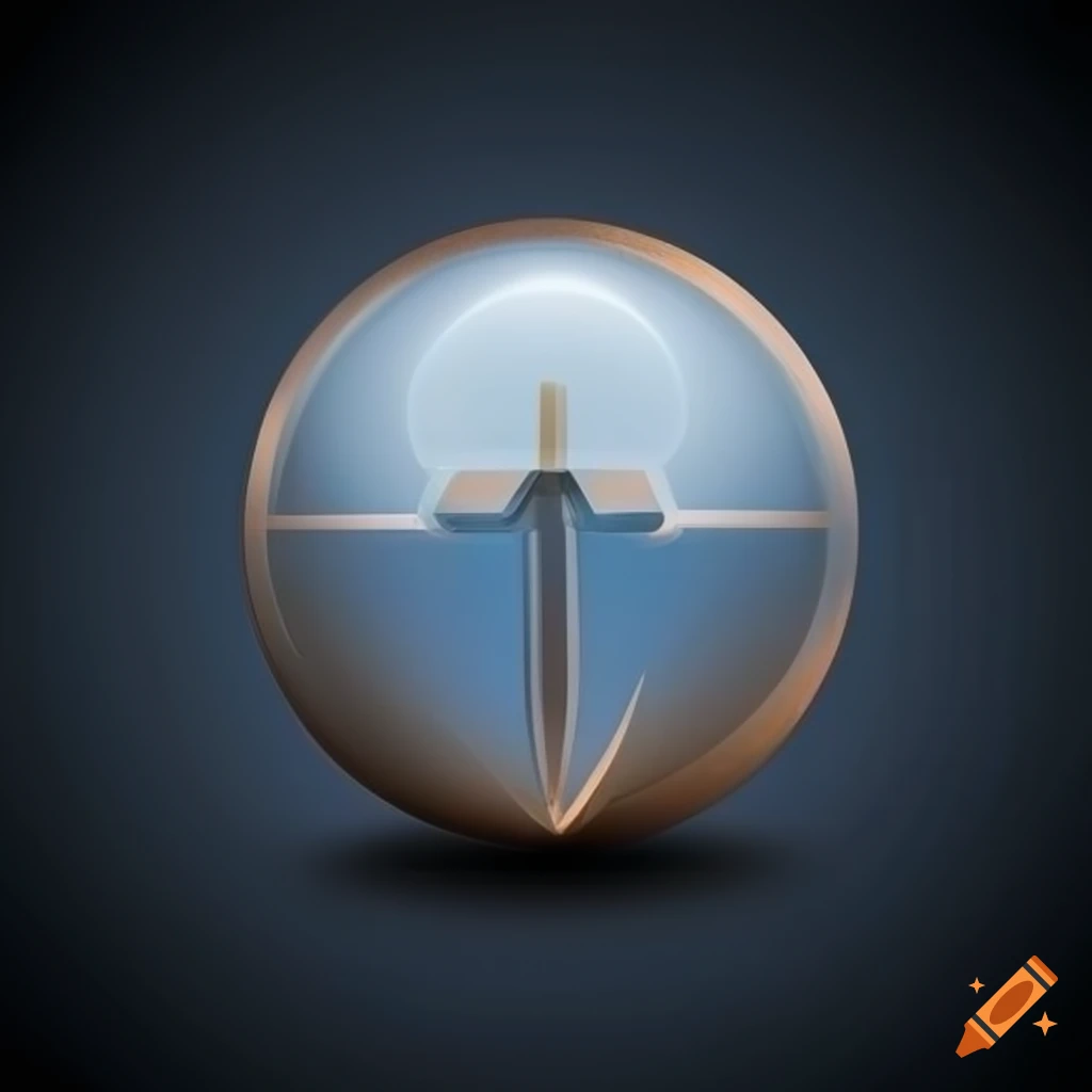 Detailed spherical metal icon with abstract sword design on Craiyon