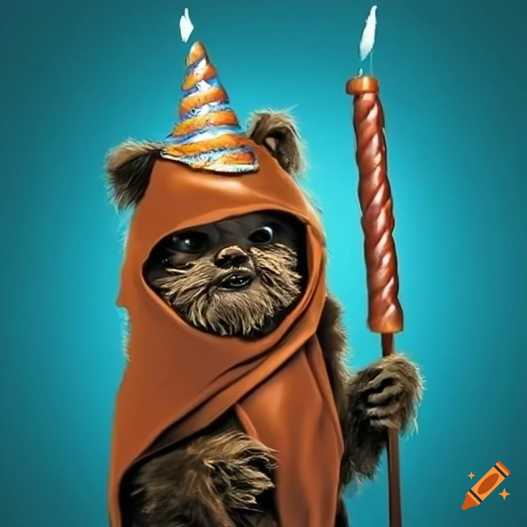 Ewok celebrating birthday on Craiyon