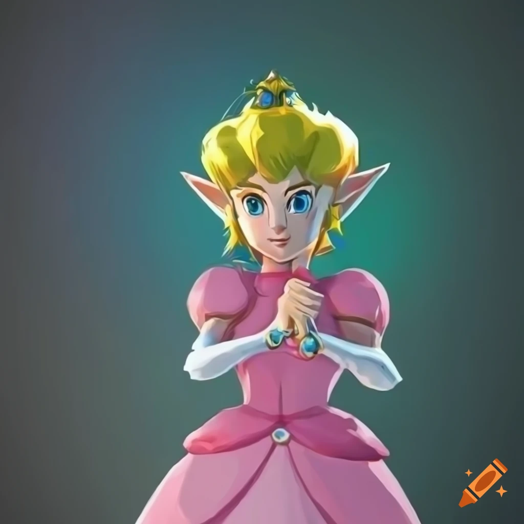 Illustration of Link in a princess Peach gown with dramatic lighting on ...