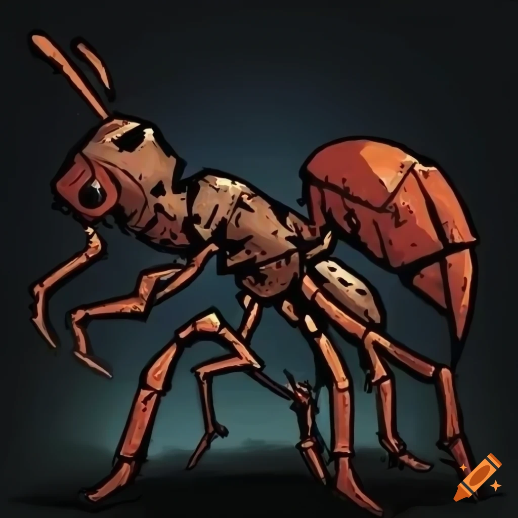 Alien-ant with lobster claws, side view in darkest dungeon style on Craiyon