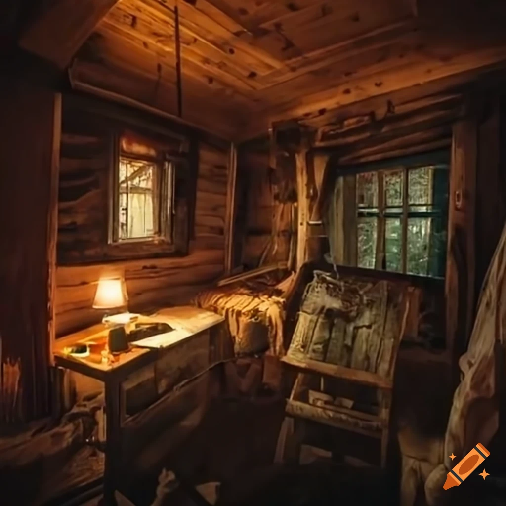 Destroyed cabin living room on Craiyon