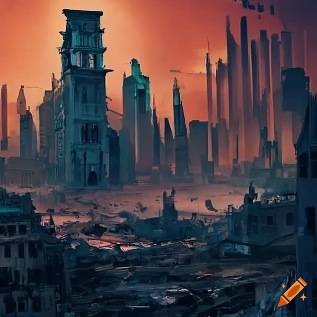 Destroyed cityscape on Craiyon