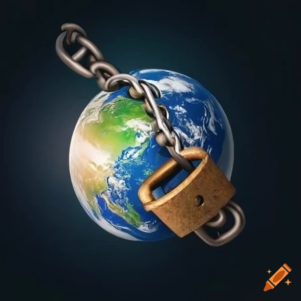 Earth locked up by chains and padlocks on Craiyon