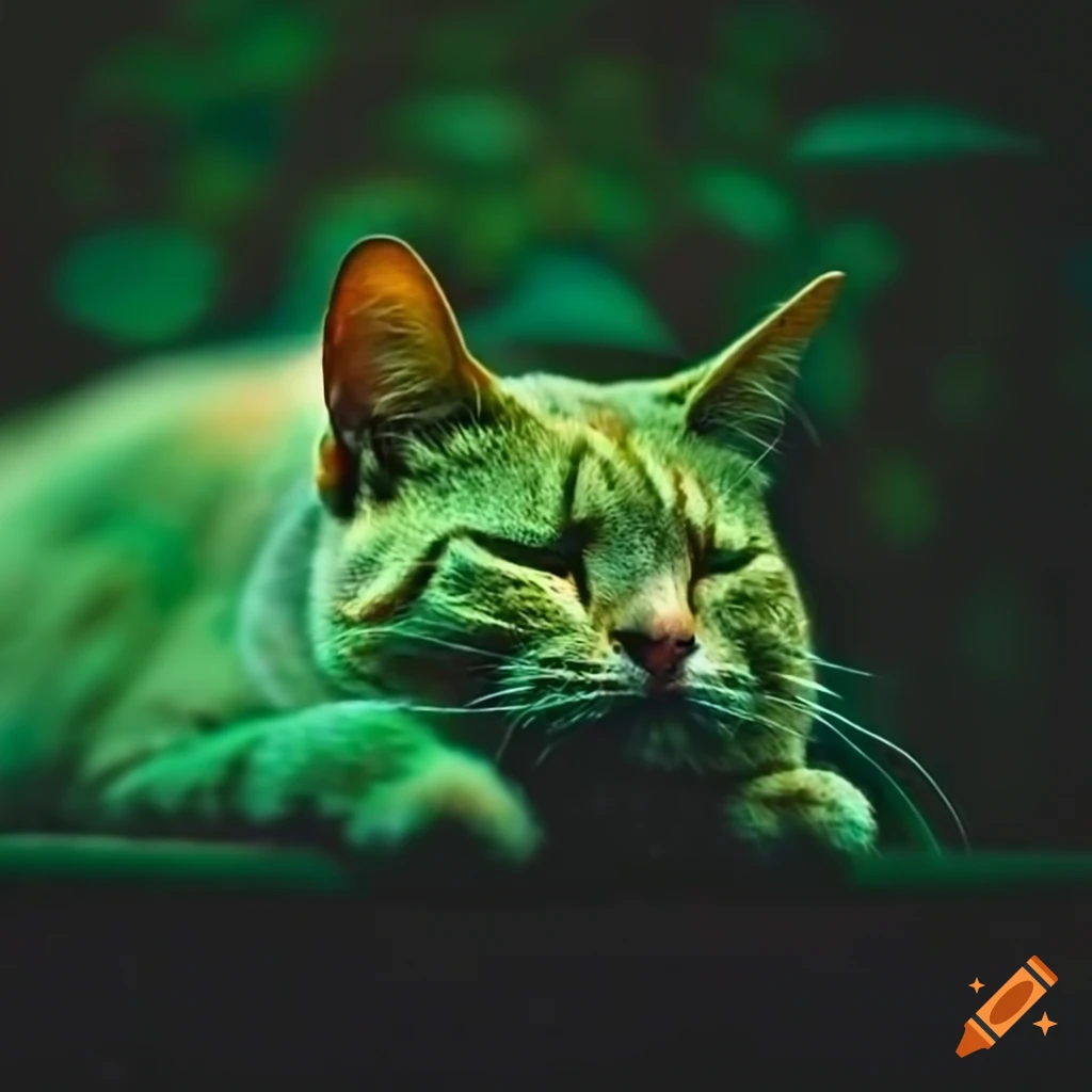 Sleeping green cat on Craiyon