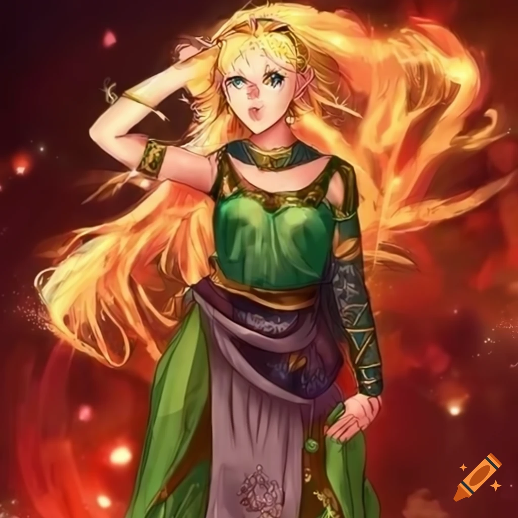 Blonde hair goddess elf with egyptian queen attire surrounded by books ...