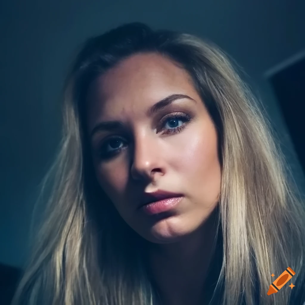 Close Up Of A Swedish Blonde Woman With Tousled Hair And Detailed