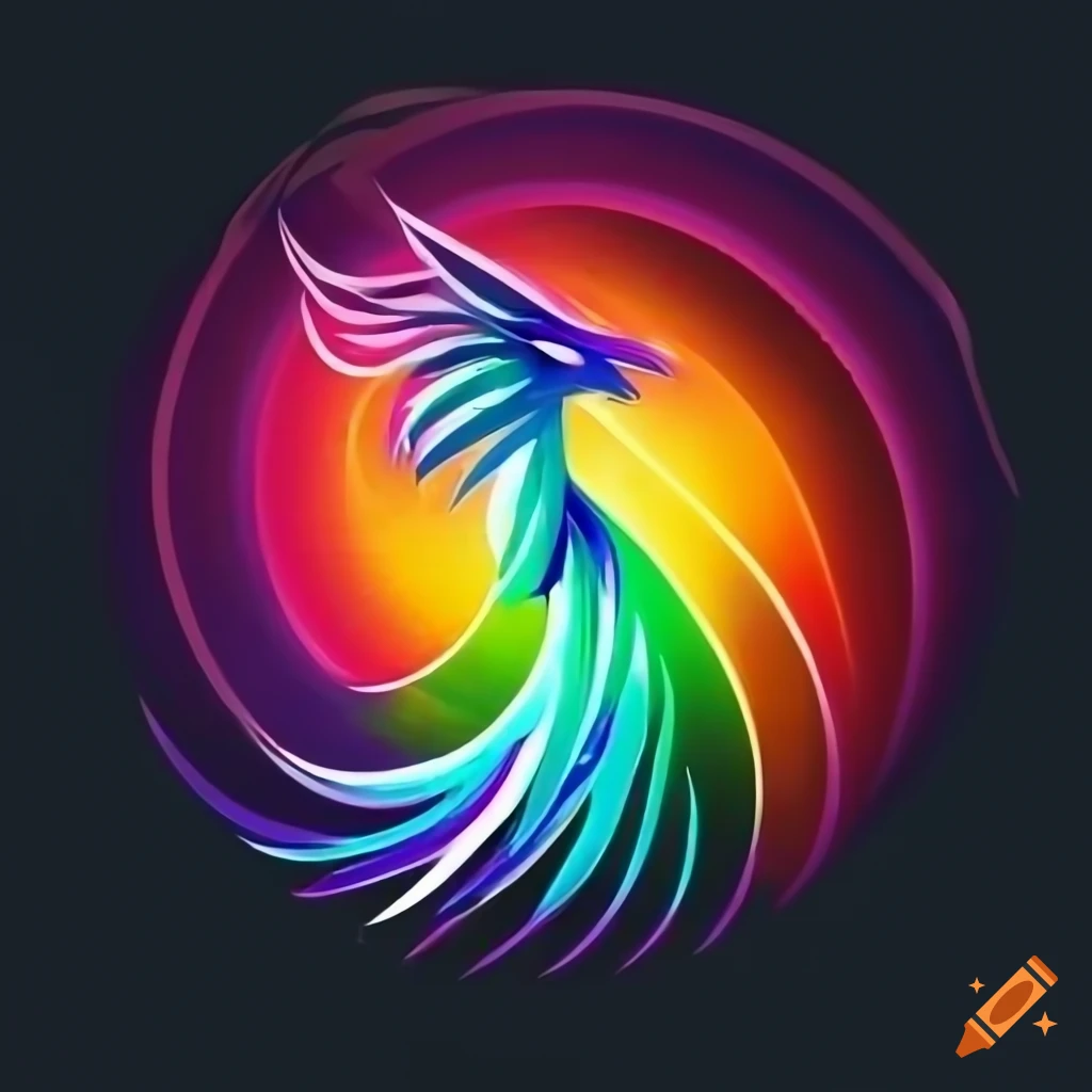Rainbow phoenix logo in a circle design on Craiyon