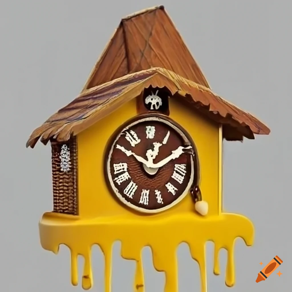 Cuckoo clock with a roof made of dripping yellow custard on Craiyon