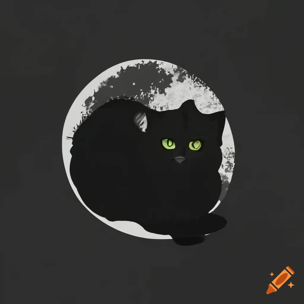 Fat black cat shadow with a big round stone in black and white on Craiyon