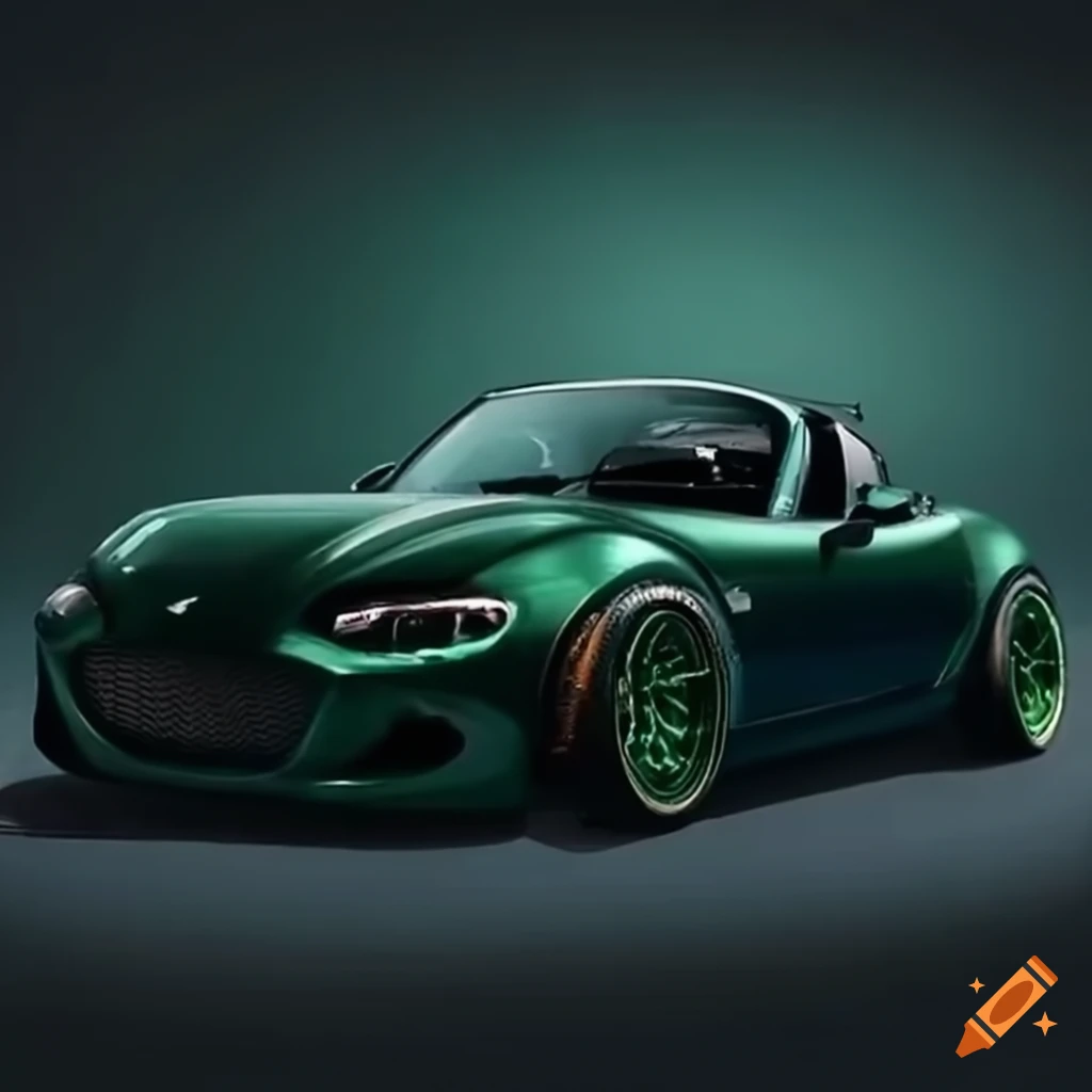 Dark green modified mx-5 nc drifting with flames and smoke on Craiyon