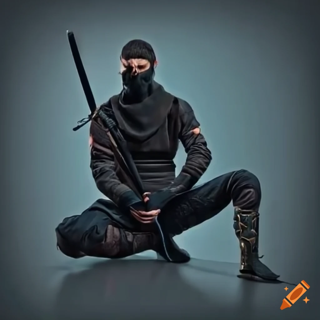 Ninja with katana holding finger to lips in silence on Craiyon