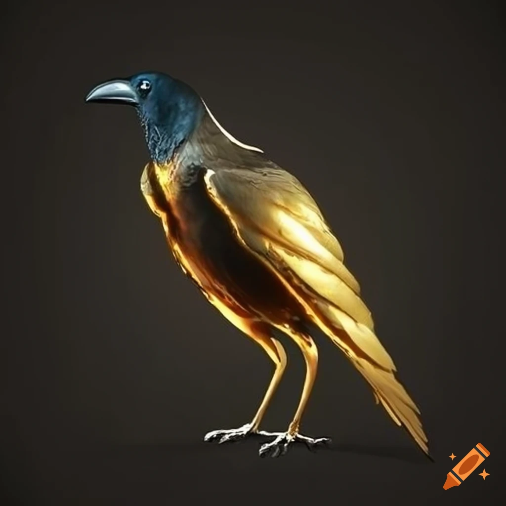 Realistic raven with gold bottom half on Craiyon