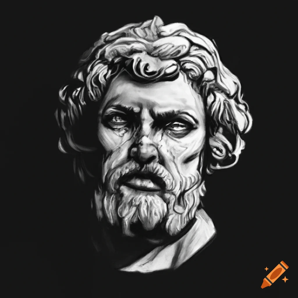 Black and white odysseus drawing on Craiyon