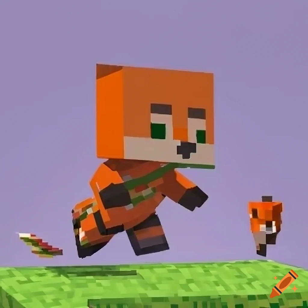 Minecraft grass block floating above a ninja fox on Craiyon