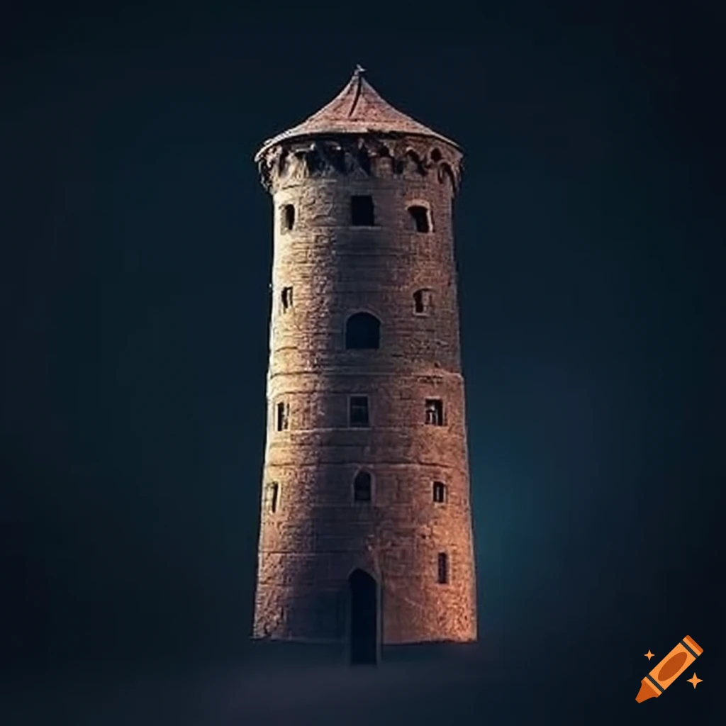 Round medieval tower in real life setting on Craiyon