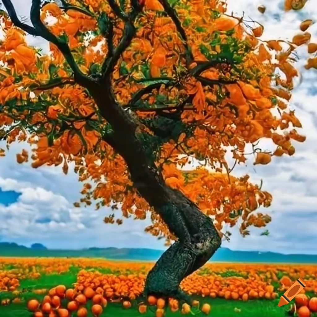Beautiful giant orange tree full of fruits on Craiyon